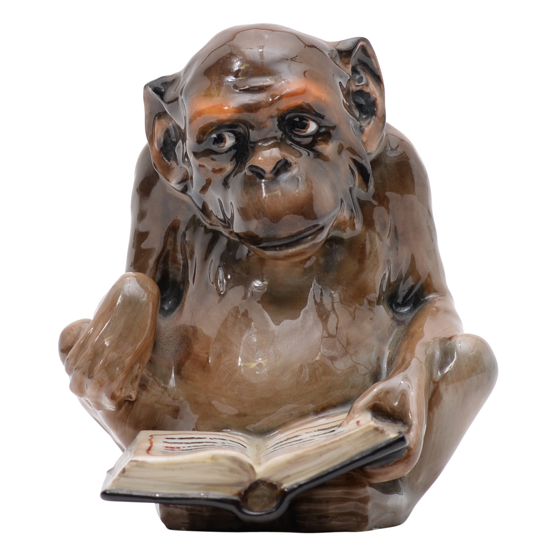 Monkey reading a book sculpture - pascoeandcompany